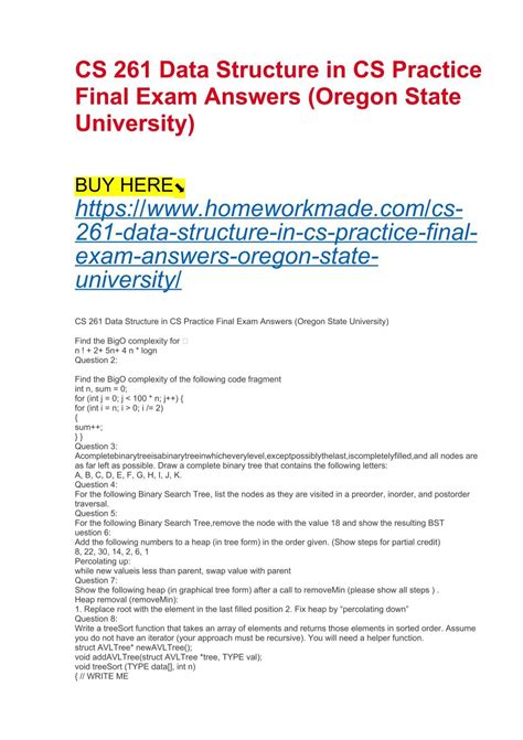 Cs 261 Data Structure In Cs Practice Final Exam Answers Oregon State University