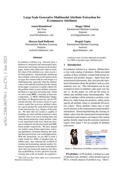 Pdf Large Scale Generative Multimodal Attribute Extraction For E Commerce Attributes