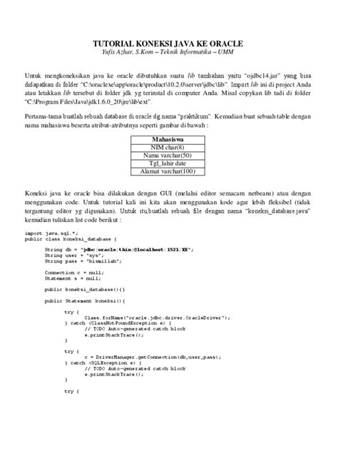 Tutorial Koneksi Java Ke Oracle Pdf