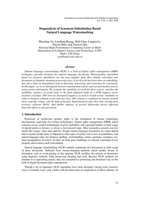 Pdf Steganalysis Of Synonym Substitution Based Natural Language Watermarking