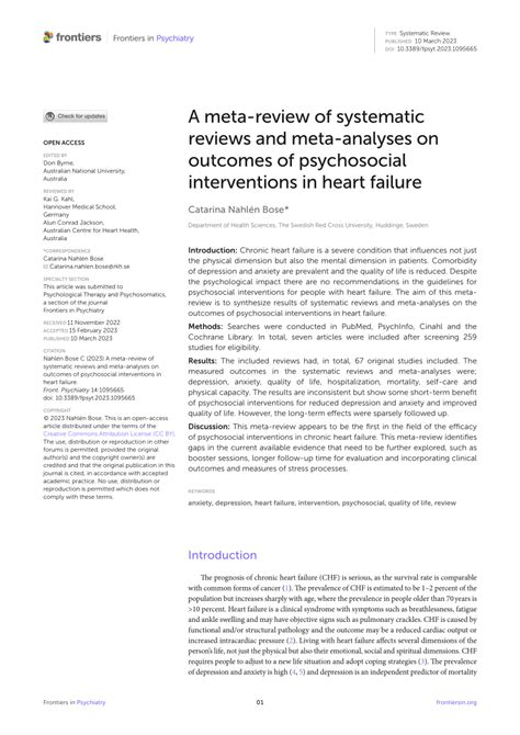 Pdf A Meta Review Of Systematic Reviews And Meta Analyses On Outcomes Of Psychosocial