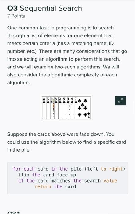 solved q3 sequential search 7 points one common task in
