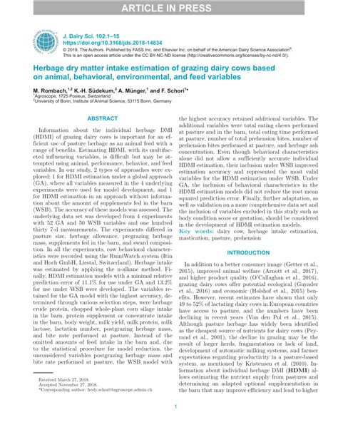 Pdf Herbage Dry Matter Intake Estimation Of Grazing Dairy Cows Based