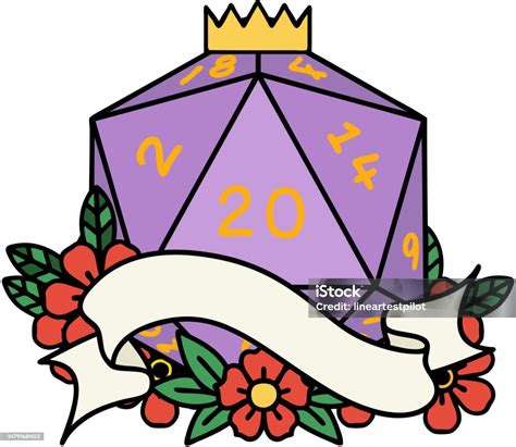 레트로 문신 스타일 자연 20 D20 주사위 롤 굴리기에 대한 스톡 벡터 아트 및 기타 이미지 굴리기 문신 미술품