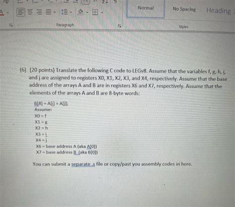 Solved 6 20 Points Translate The Following C Code To