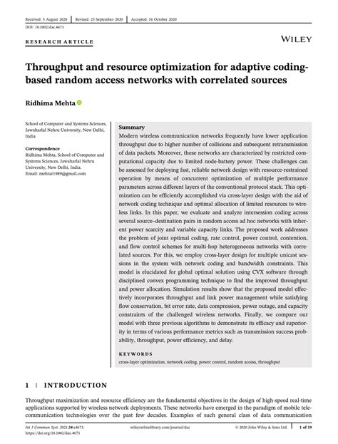 Throughput And Resource Optimization For Adaptive Coding‐based Random