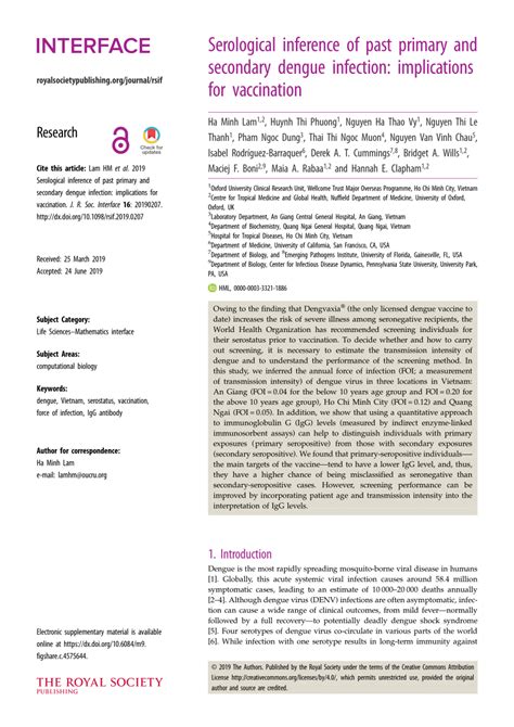 Pdf Serological Inference Of Past Primary And Secondary Dengue Infection Implications For