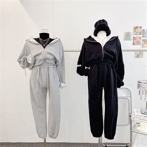 이프유마인 후드집업팬츠set꾸안꾸룩 겨울 오버핏 양기모 패치 크롭 후드 집업 밴딩 조거 팬츠 트레이닝 세트 4color