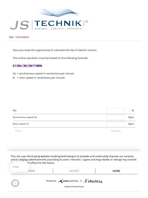 Slip Calculation Electric Motors Formula Js Technik Gmbh Pdf