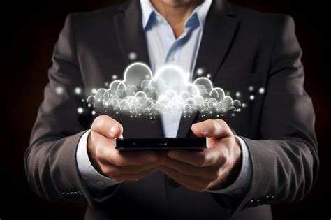 Premium Photo Businessman Hold Cloud Icon Cloud Computing Concept