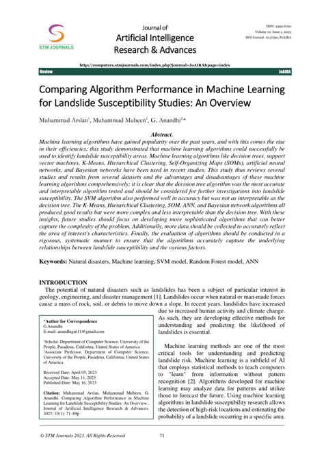 pdf comparing algorithm performance in machine learning for landslide