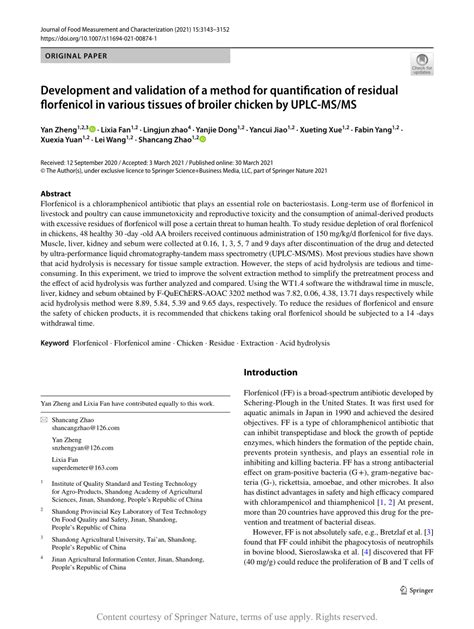 Development And Validation Of A Method For Quantification Of Residual Florfenicol In Various