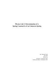 Determination Of Spring Constant Physics Lab Experiment Course Hero