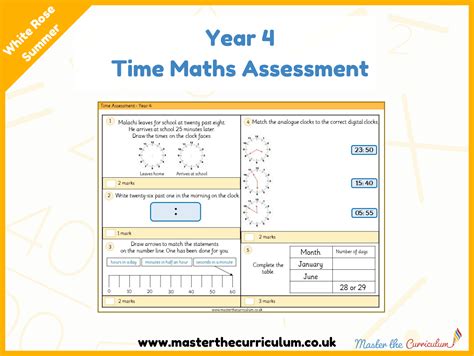 Year 4 Time Maths Assessment Master The Curriculum