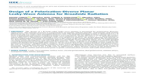 Pdf Design Of A Polarization Diverse Planar Leaky Wave Antenna D Comite Et Al Design Of