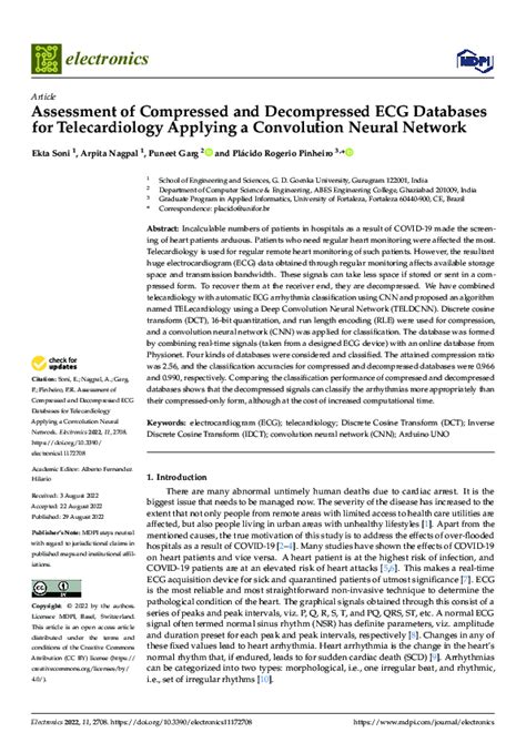 Pdf Assessment Of Compressed And Decompressed Ecg Databases For Telecardiology Applying A