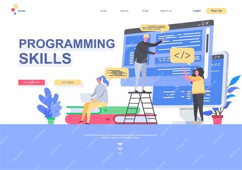 Premium Vector Programming Skills Flat Landing Page Template