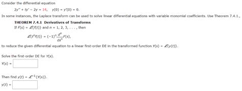 Solved Consider The Differential Equation 2y Ty 2y 14