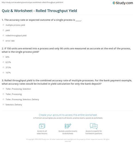 Quiz Worksheet Rolled Throughput Yield Study Com