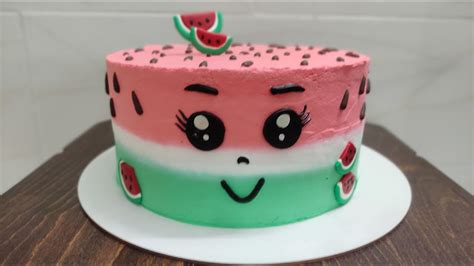 تزیین کیک با خمیر فوندانتکیک خامه ای تم هندوانه Youtube