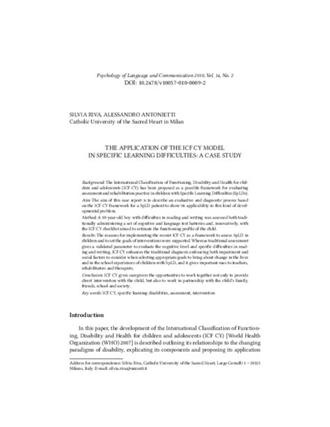 Pdf The Application Of The Icf Cy Model In Specific Learning