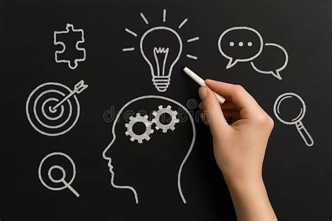 A Hand Draws Concept Icons On A Chalkboard With Chalk Symbolizing Ideas And Problem Solving