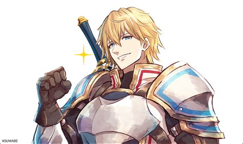 Safebooru 1boy Armor Artist Name Bangs Black Border Blonde Hair Blue