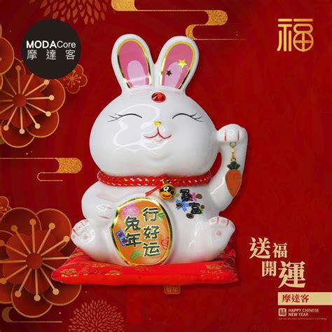 MODACore 摩達客 春節開運超萌6吋陶瓷兔兔招財貓 附贈坐墊 白兔好運款 撲滿存錢桶擺飾 PChome 24h購物