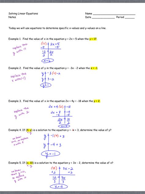 Linear Equations Notes Ms Ulrich S Algebra Class