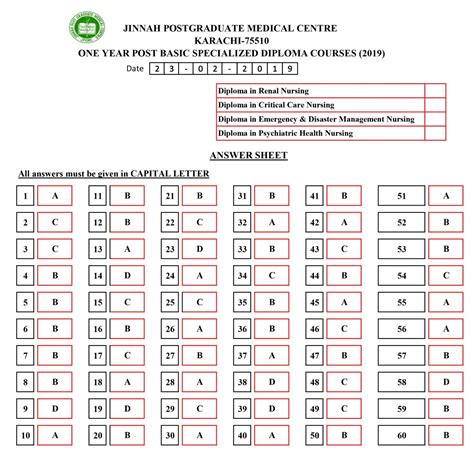 Jpmc Answer Key Of One Year Year Post Basic Specialized Courses 2019