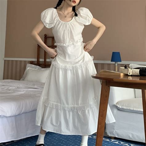 핑크라벨 당일발송라운드 스트링 퍼프 슬리브 프릴 여름 롱원피스 Sz1a 2g28700