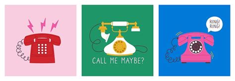 유선 전화 카드를 다이얼합니다 다양한 통신 장치 복고풍 스타일 트렌디 한 평면 포스터 호출 장비 장식적인 전화는 Racy 벡터 세트를 인쇄합니다 개념에 대한 스톡 벡터 아트