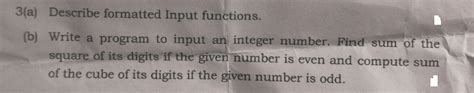 Solved 3a Describe Formatted Input Functions B Write A