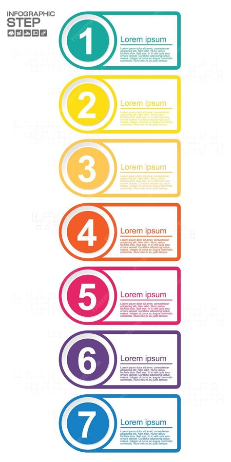 7 옵션 프로세스 다이어그램 벡터 Eps10 일러스트와 함께 타임 라인 인포 그래픽 디자인 템플릿 프리미엄 벡터