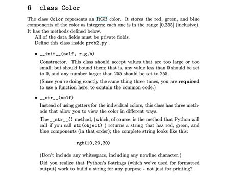 Solved Class Color The Class Color Represents An Rgb Chegg