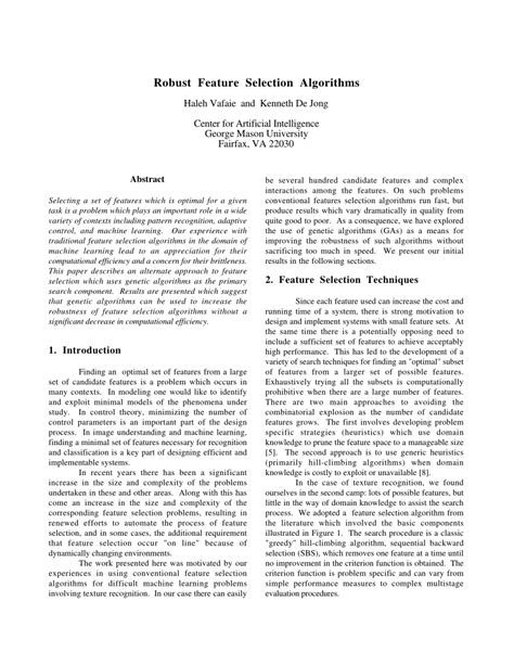 Pdf Robust Feature Selection Algorithms