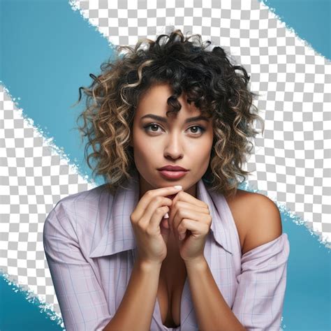 Забавная молодая взрослая женщина с вьющимися волосами из австралийских аборигенов одетая в