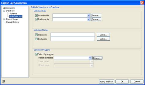 Vulcan Geology Drilling Utilities English Log Generation Database Hole Selection