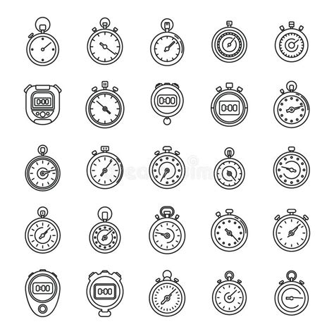 Time Stopwatch Icons Set Outline Vector Clock Timer Stock Vector Illustration Of Clock Icons