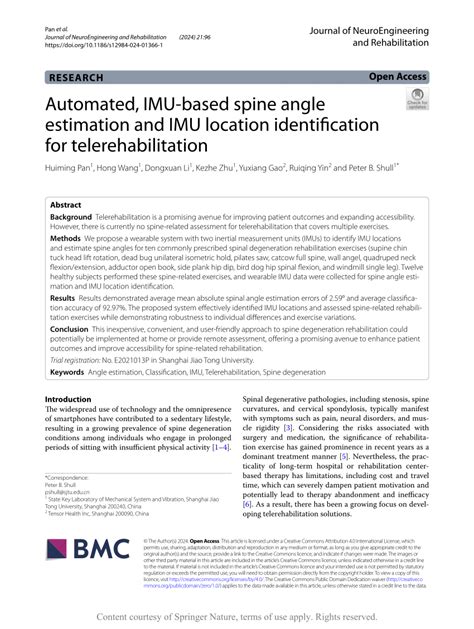 pdf automated imu based spine angle estimation and imu location