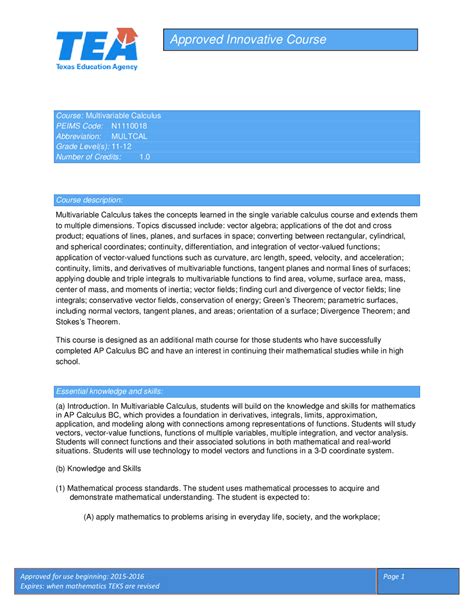 Multivariable Calculus Study Notes Calculus Docsity
