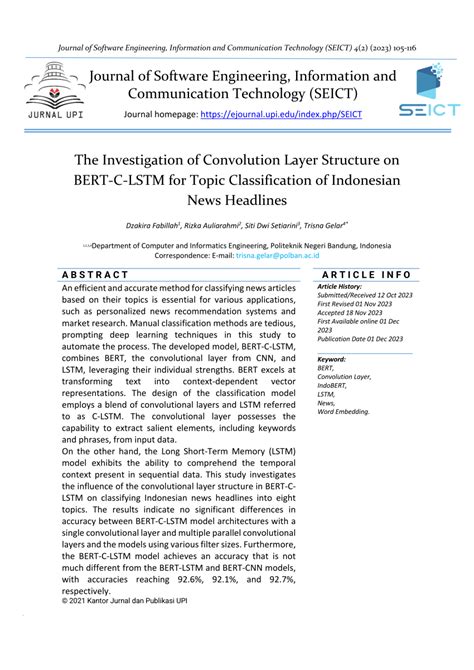 Pdf The Investigation Of Convolution Layer Structure On Bert C Lstm For Topic Classification