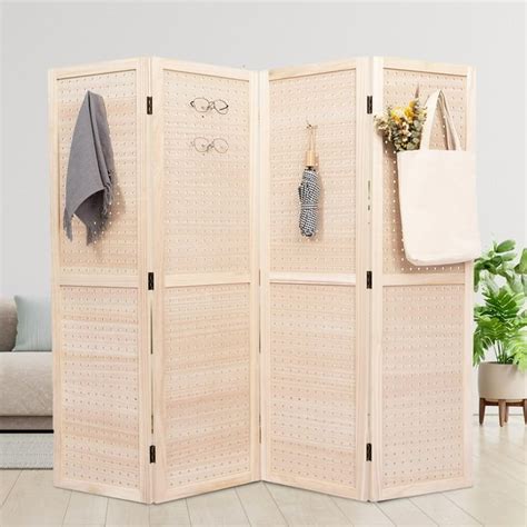 Jvvmnjlk 4 Panel Room Divider 56ft Pegboard Display Wood Folding Privacy Screen Partition