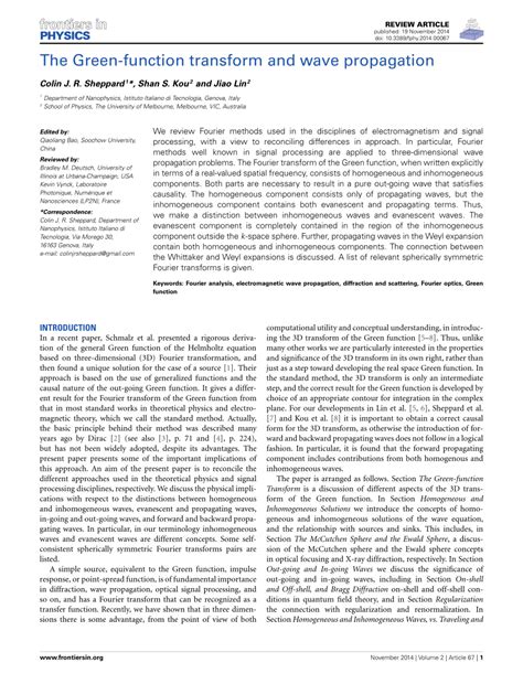 Pdf The Green Function Transform And Wave Propagation
