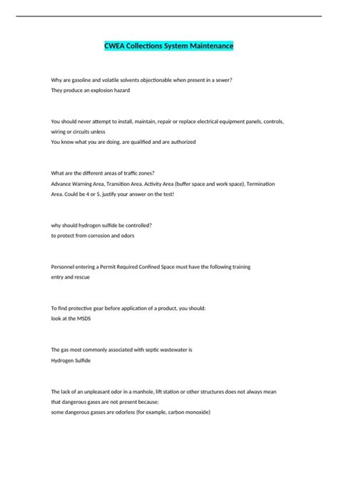 Cwea Collections System Maintenance Grade 3 82 Questions With 100 Correct Answers 2023 Cwea