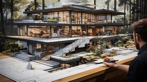 Hand Of Architector Designer Drafting A Sketch Design Villa The Building Becoming Real Premium