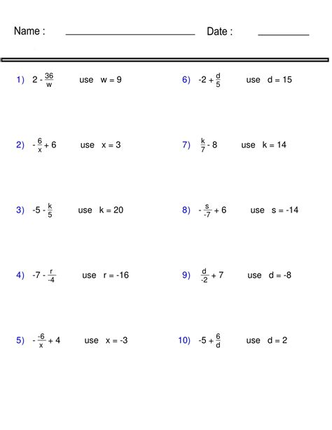 Evaluating Algebraic Expressions Worksheet Print Activity Pre Algebra Made By Teachers