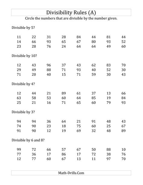 Worksheet On Divisibility Rules For Class 6