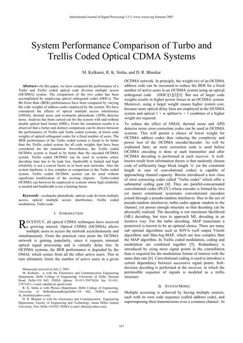 Pdf Performance Analysis And Comparison Of Trellis Coded And Turbo Coded Optical Cdma Systems