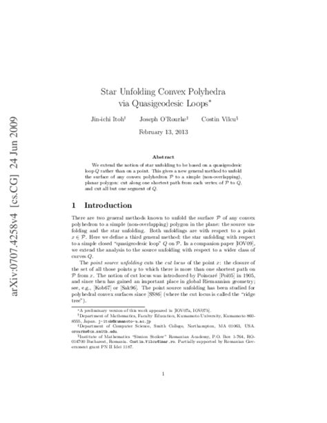 Pdf Star Unfolding Convex Polyhedra Via Quasigeodesic Loops